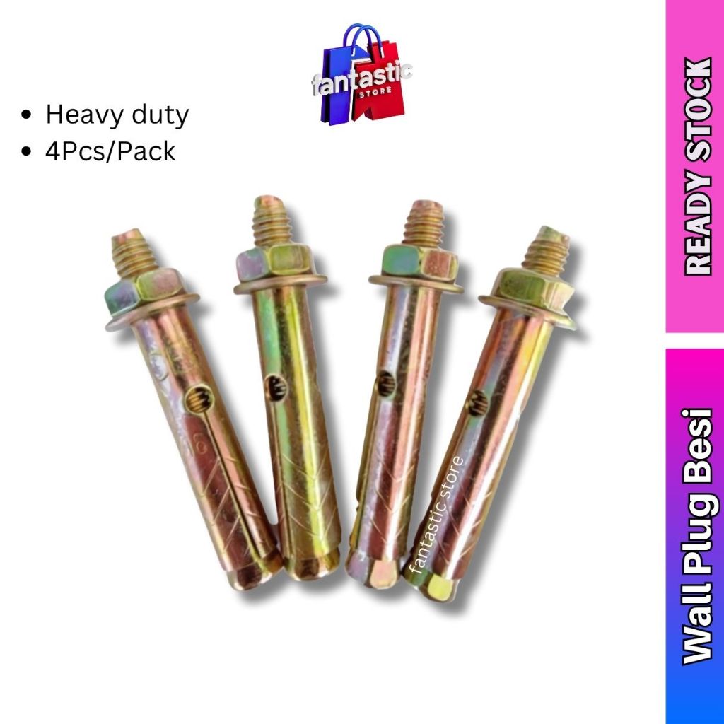 4Pcs Wall plug dinding screw Sleeve Anchor Metal Wall Plug Besi Skru ...