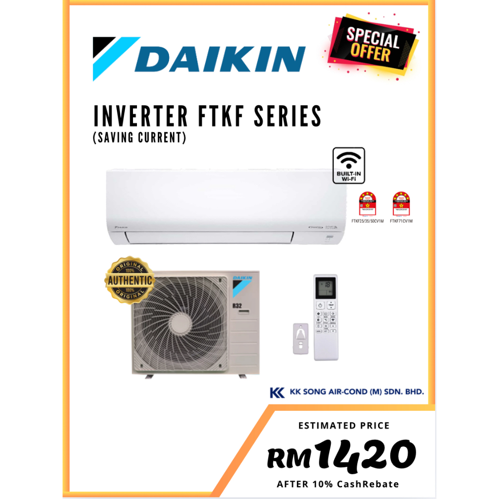 Daikin Inverter FTKF 4 Star Aircon Wall Mounted Single Split Unit R32 ...