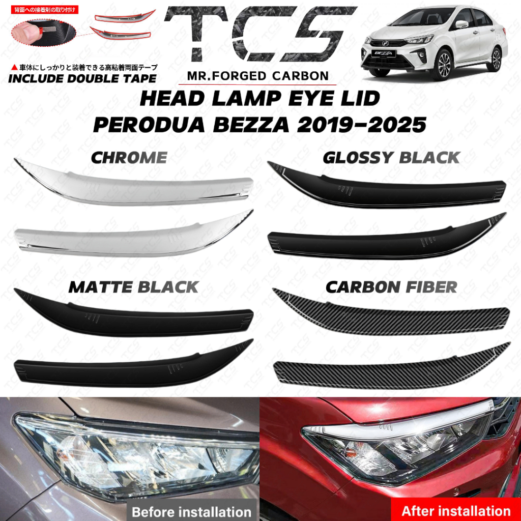 TCS PERODUA BEZZA 2019-2025 CAR FRONT HEAD LAMP EYE LID COVER GARNISH ...