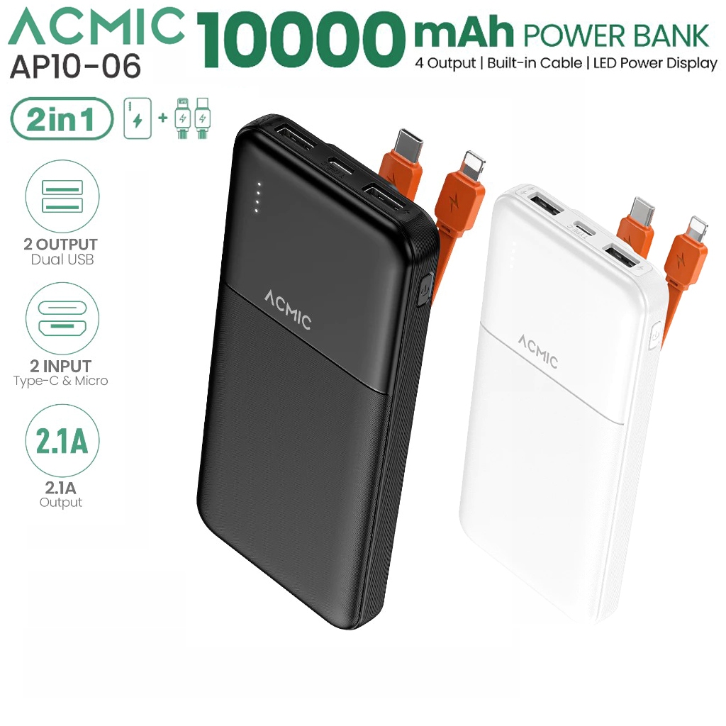 ACMIC AP10-06 Powerbank 10000mAh Power Bank Built-in Cable Type-C L ...