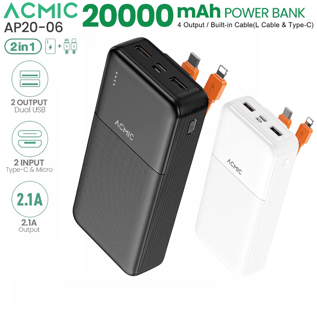 ACMIC AP20-06 Powerbank 20000mAh Power Bank Built-in Cable Type-C L ...