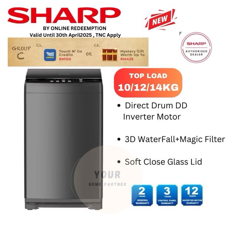 Sharp Inverter Top Load Washer 10KG 12KG 14KG ESW10SM ESW12SM DD ...
