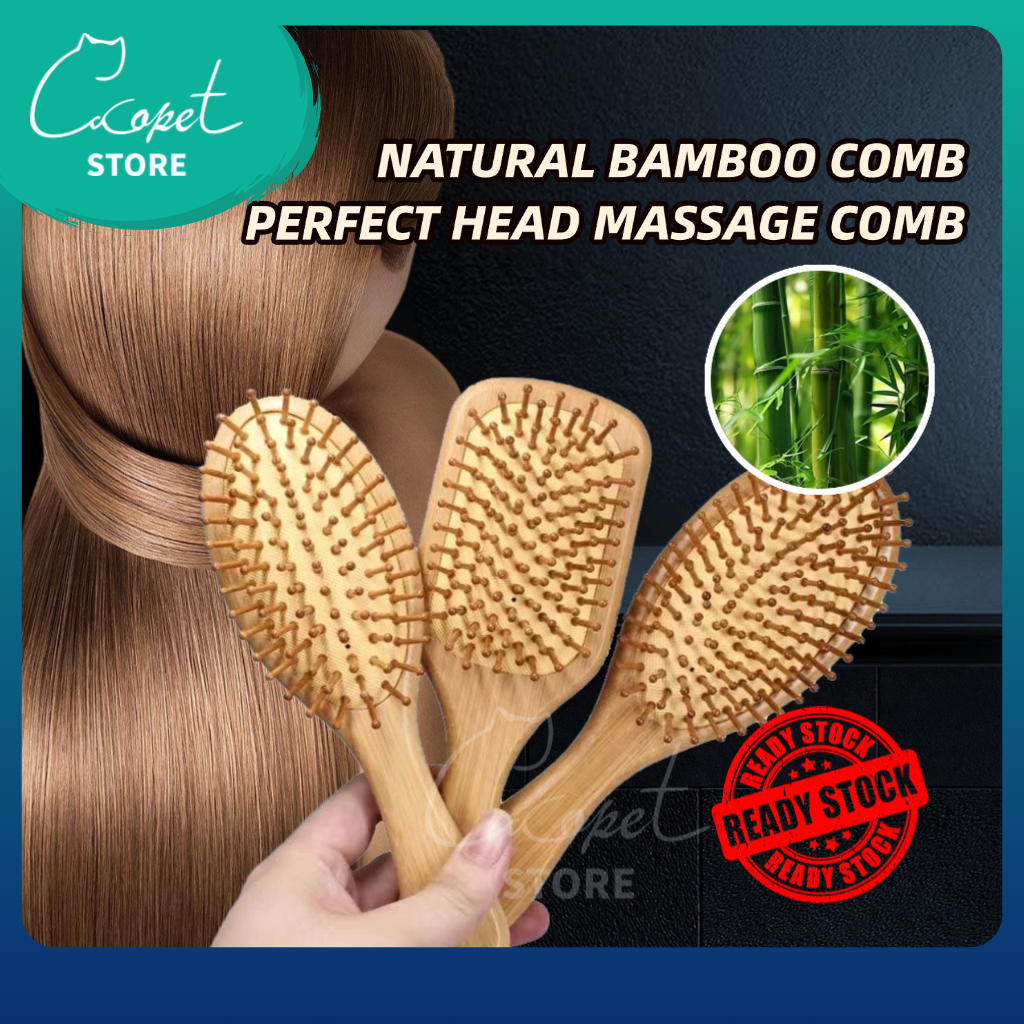 Natural Wooden Bamboo Scalp Massage Hair Growth 气垫梳子 Hair Brush Anti ...