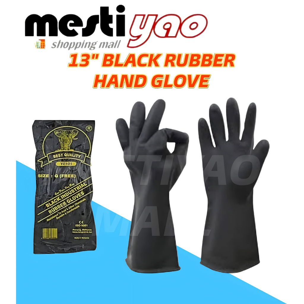 1 PAIR 13" Black Rubber Hand Glove /Sarung Tangan Getah/Industrial ...