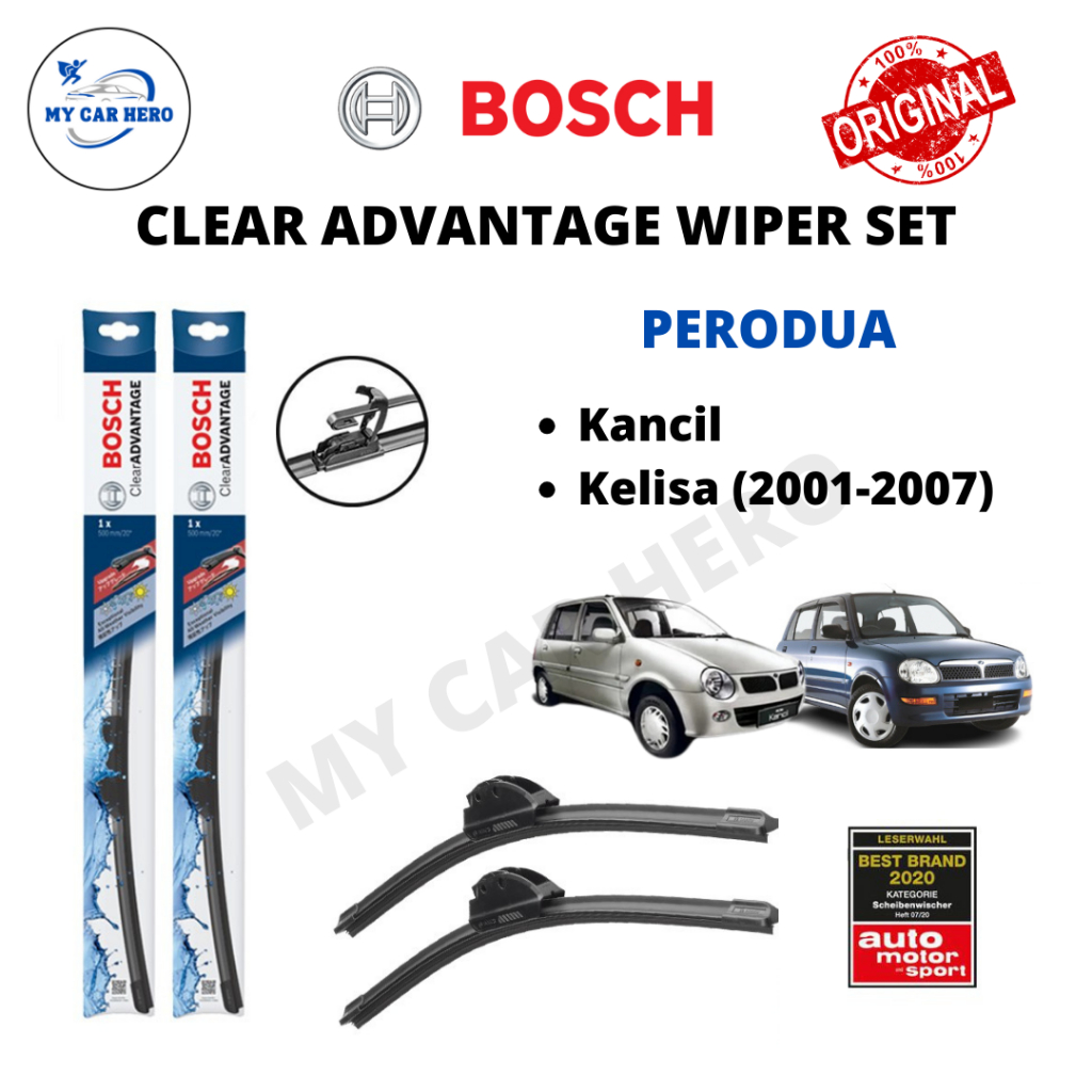 BOSCH Clear Advantage U Hook Wiper Set for Perodua Kancil / Kelisa (2001-2007) (BCA18"/BCA16 ...