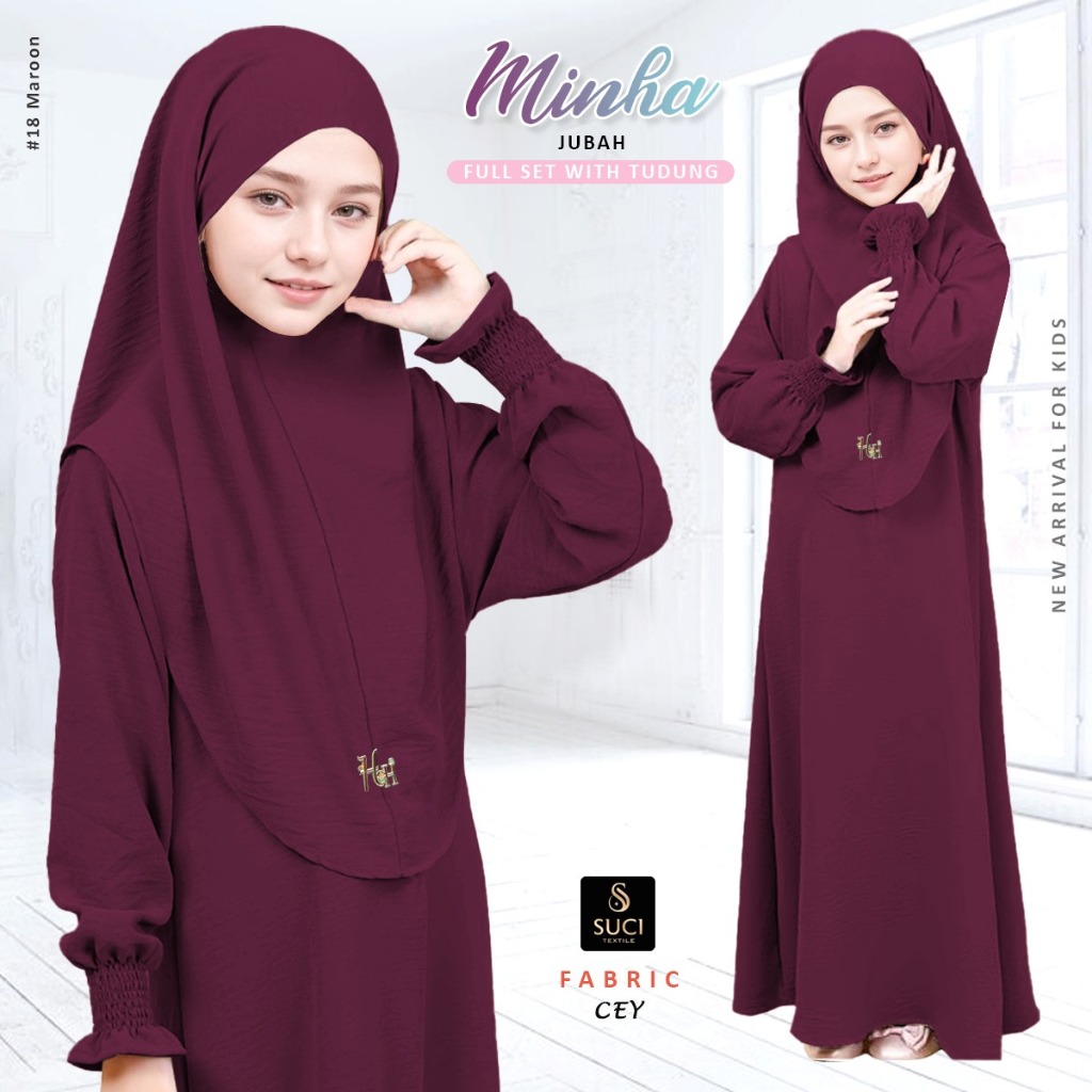 NEW ARRIVAL for kids Jubah MINHA Full Set Tudung Fabric CEY by SUCI ...