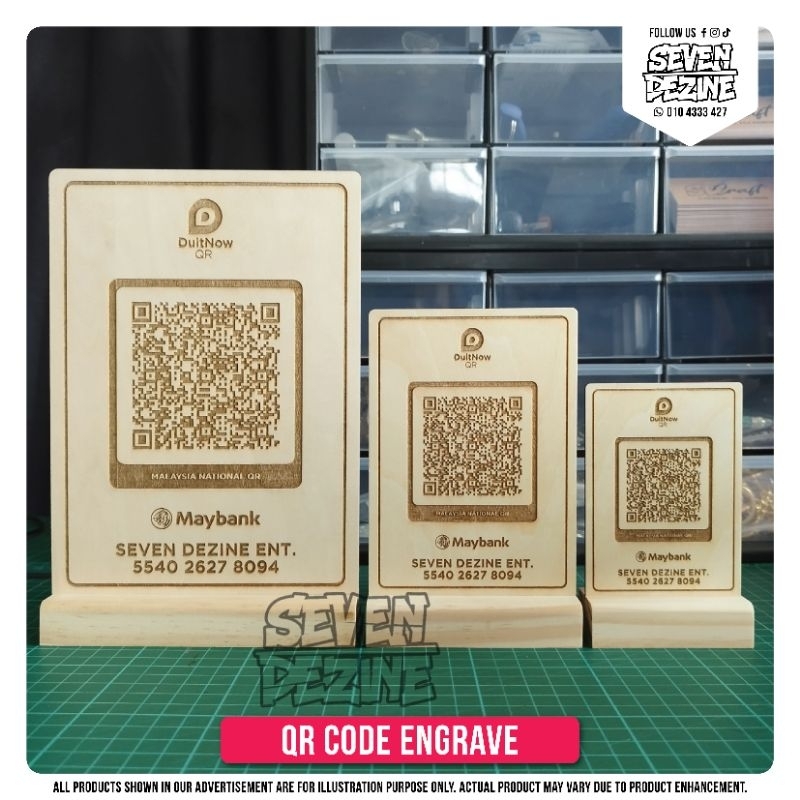 QR Code Engrave + Wood Stand, Duit Now, MaE, Standee | Shopee Malaysia