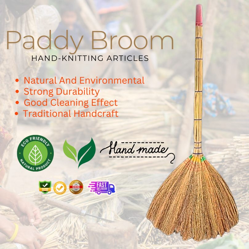 NATURAL 100% HAND KNITTING ARTICLES PADDY BROOM/DUSTPAN WITH WOOD ...