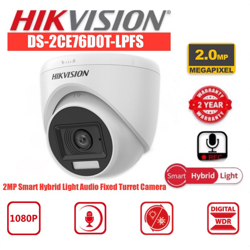 HIKVISION CCTV DS-2CE76D0T-LPFS 2MP Smart Hybrid Light Audio Fixed Turret Camera | Shopee Malaysia