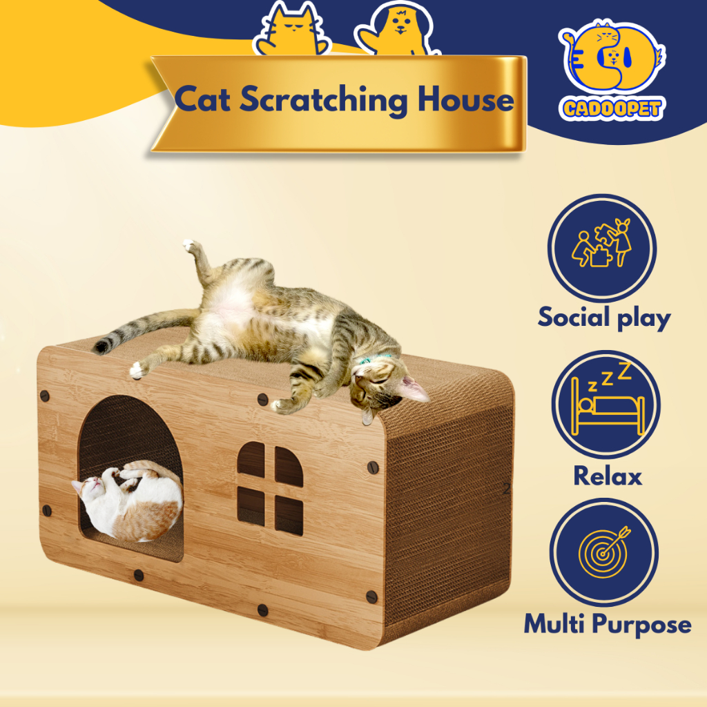 Durable Cat Scratcher Cat Premium Wooden House Cat Bed High Density Cat ...