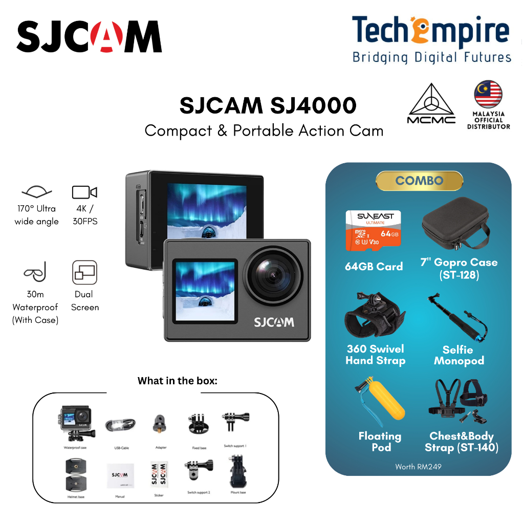 [SIRIM Certified] SJCAM SJ4000 Dual Screen Action Cam 4K Ultra HD, Kamera Kalisk Air 30M, Sesuai ...