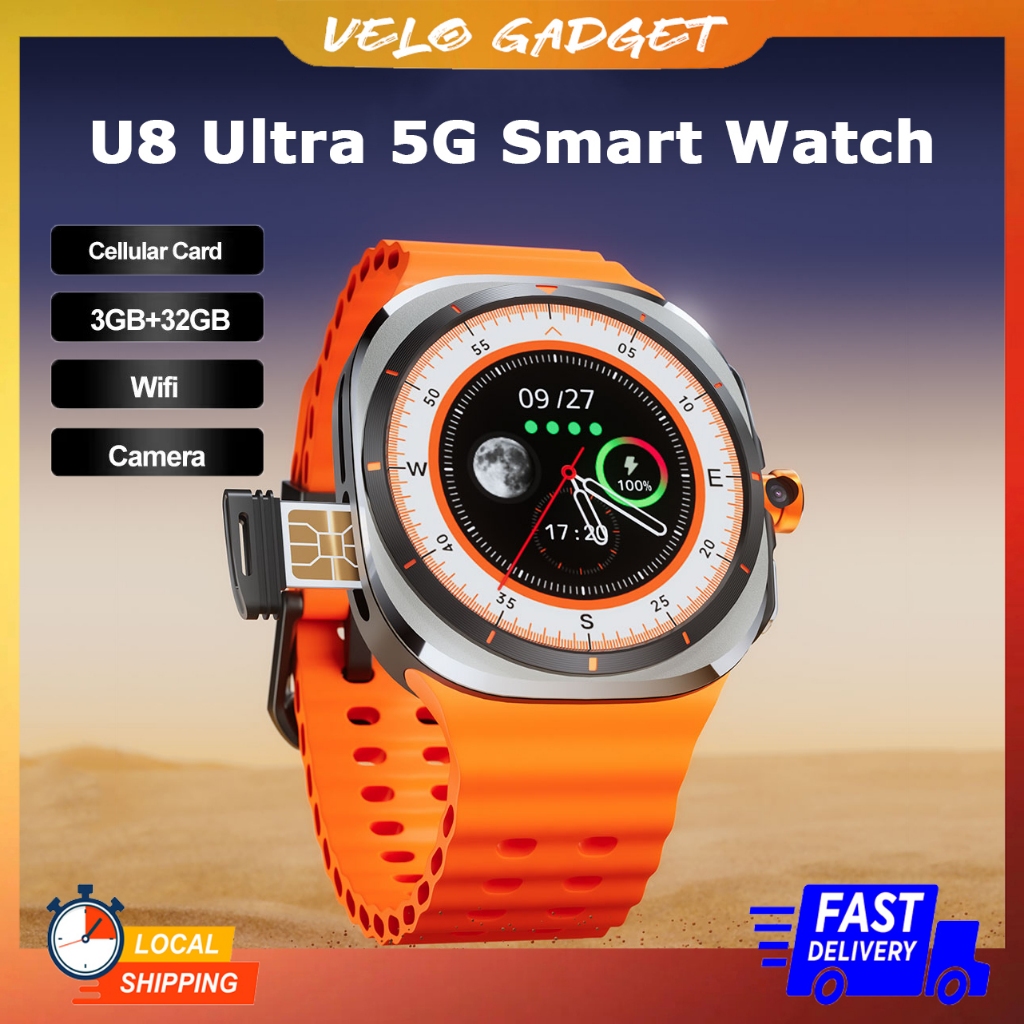 Jam Pintar Sim Card U8 Ultra 5G Cellular Sim Card Smart Watch 3+32GB 1. ...