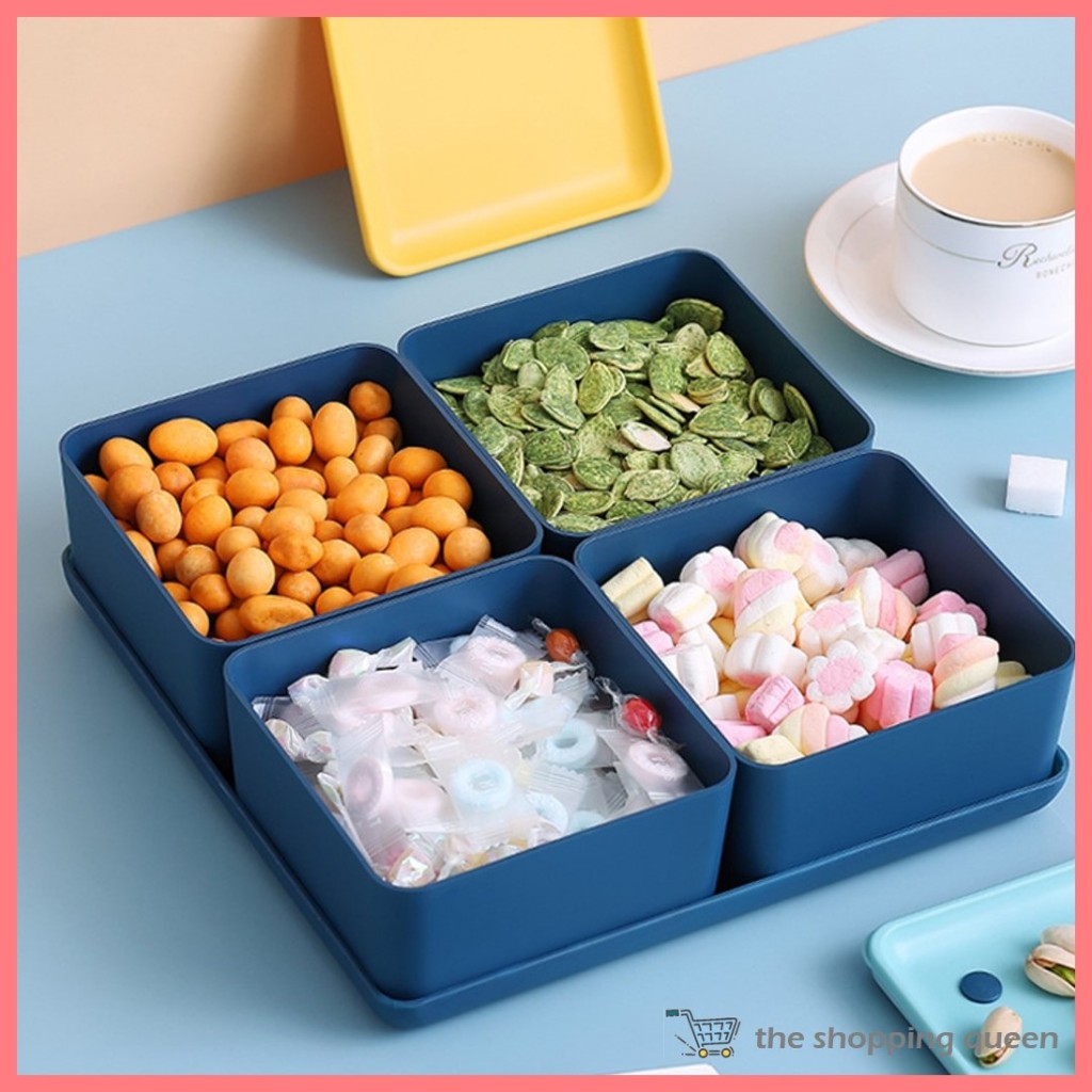 Grid Style Dried Fruit Box Kuih Box Snack Box with Lid and Seal [Blue ...