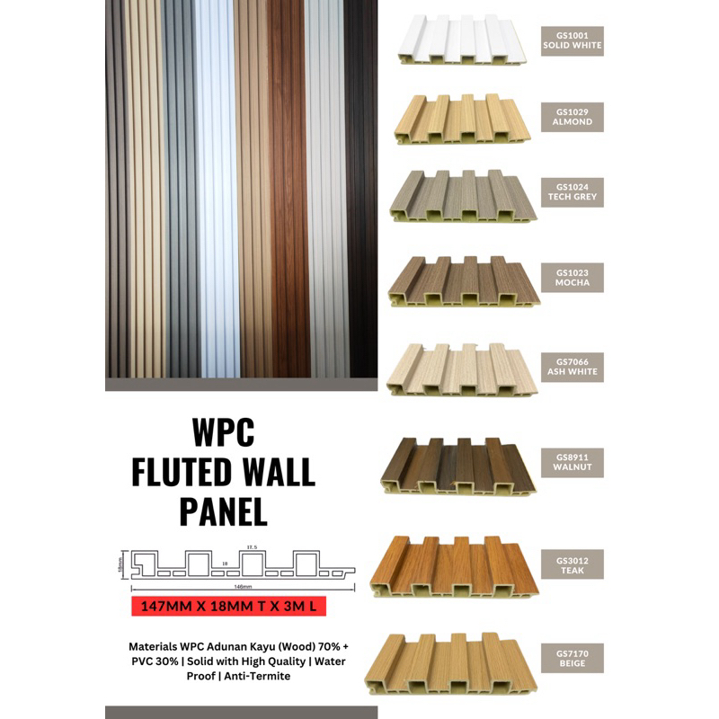 Fluted Wall Panel | 147mm X 18m T X 3m L | WPC Wall Panel | 木格栅 ...