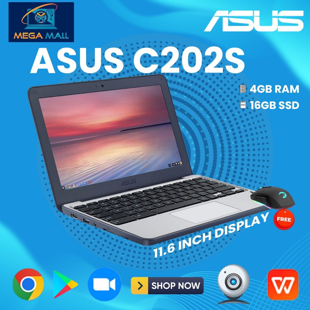 Chromebook Original ASUS C202S PLAYSTORE Intel Celeron 4GB Ram16GB SSD ...