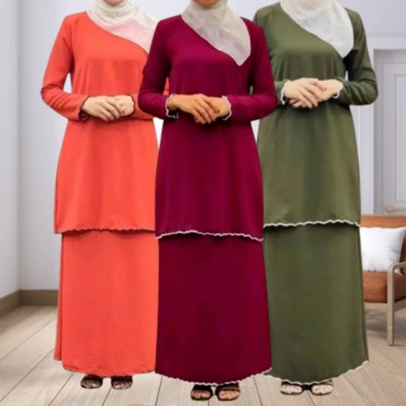Baju Kurung Sulam Raya Moden Plain baju raya Muslimah Cey Ironless ...