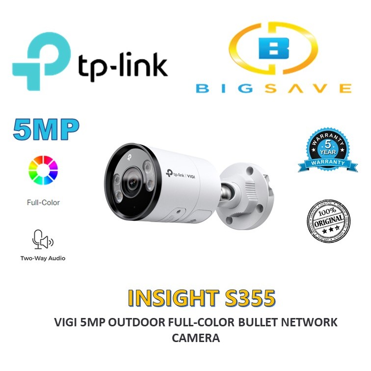 TP-LINK 5MP INSIGHT S355 VIGI 5MP OUTDOOR FULL-COLOR BULLET NETWORK CAMERA | Shopee Malaysia