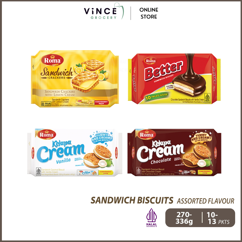ROMA Sandwich Biscuits (Lemon / Chocolate with Vanilla Cream / Kelapa Cream Vanilla / Kelapa ...