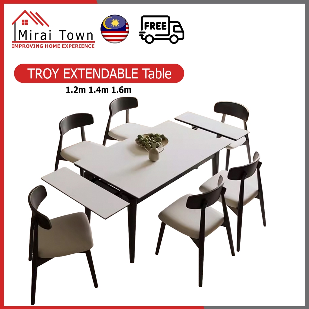 Troy White Slate Extendable Dining 1.2m to 2m | Shopee Malaysia