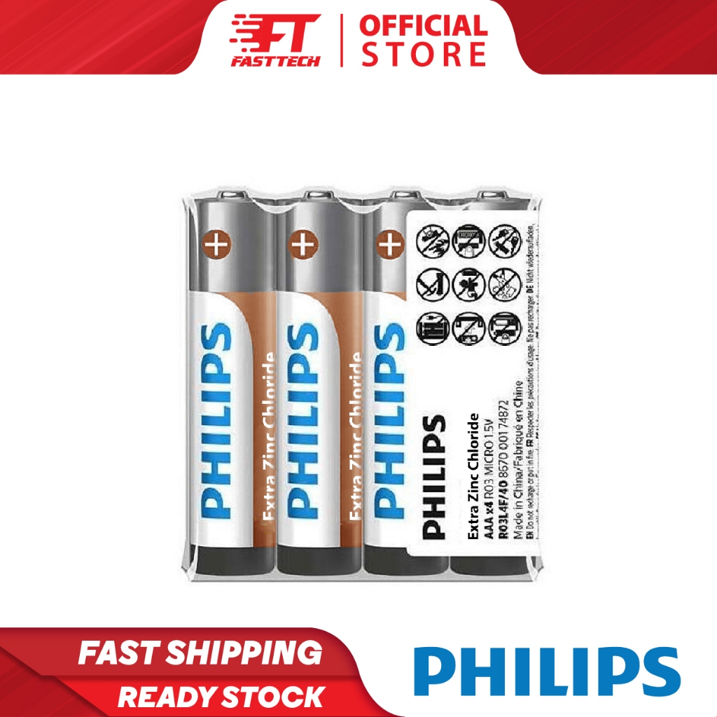 PHILIPS R03 Battery with AAA Size, Zinc Chloride & 3 Years Shelf Life ...