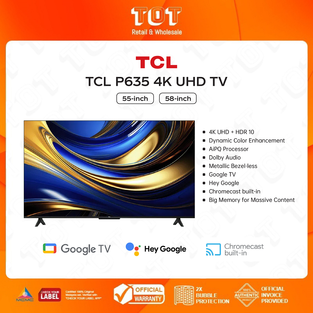 TCL 55"/58" P635 4K UHD TV l Google Smart TV l HDR10 l Dolby Audio l ...
