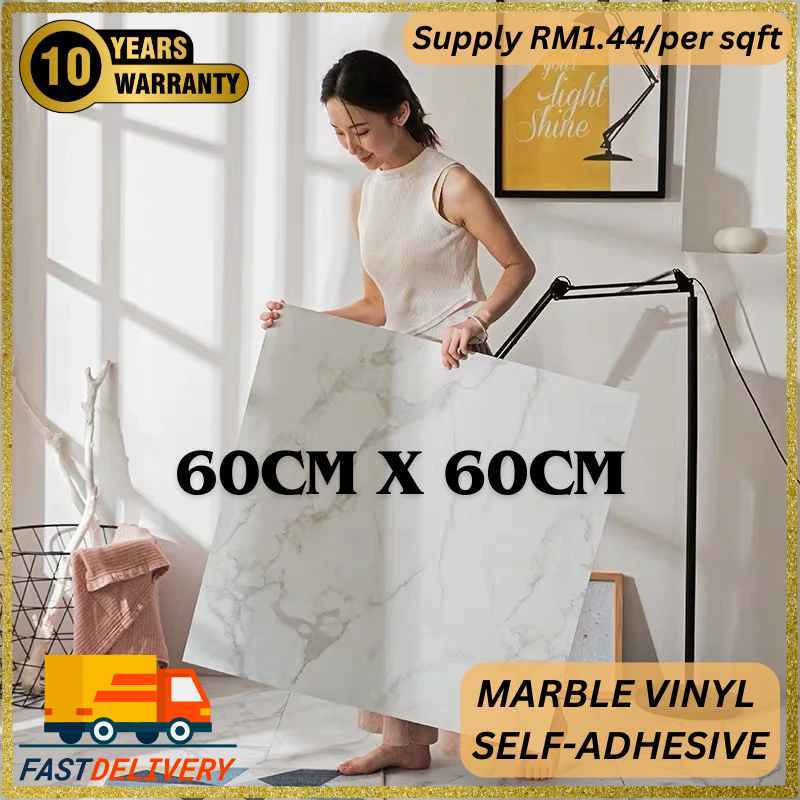 10 PCS 60X60sm Jubin Lantai Vinyl Marmar Pelekat Diri Lantai PVC ...