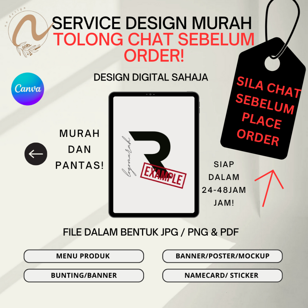 SERVICE DESIGN MURAH, SIMPLE MENU MAKAN, BANNER BUNTING, NAME CARD ...