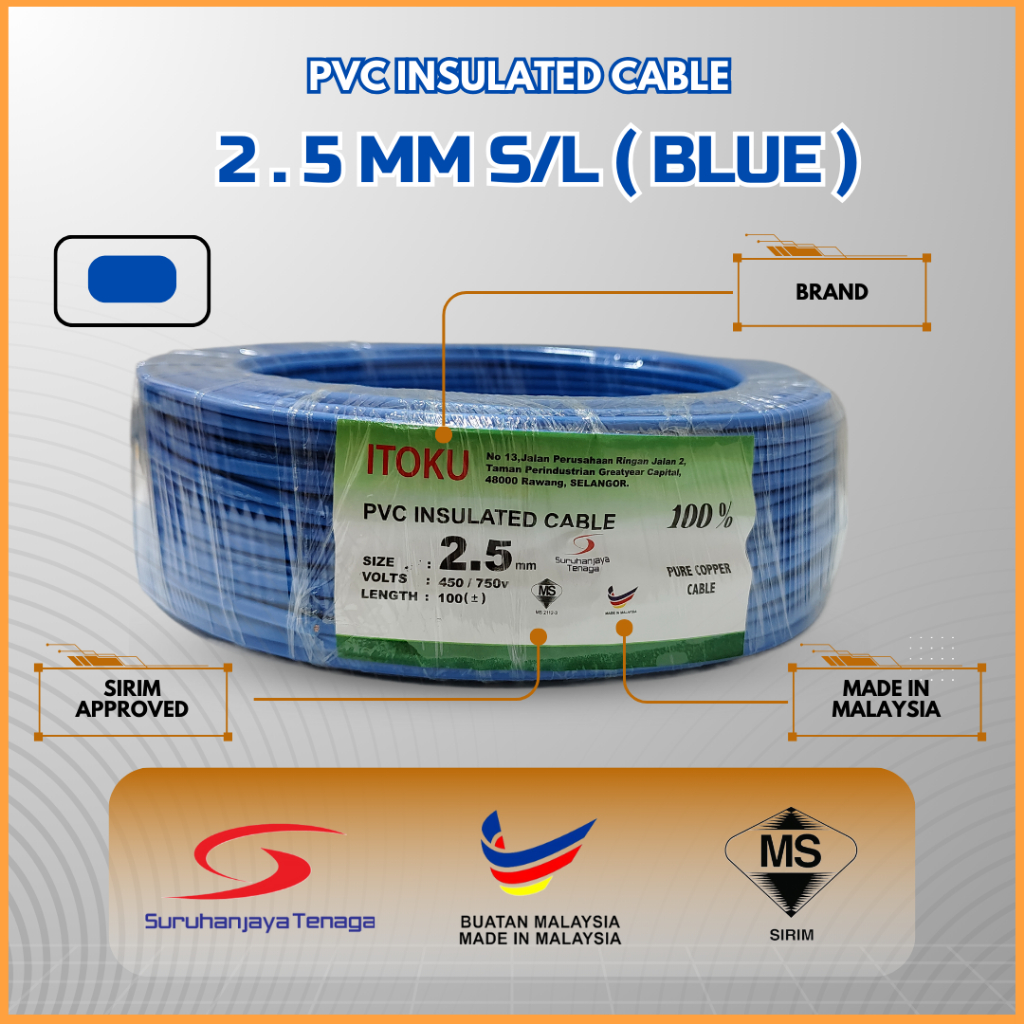 [PER METER] 2.5MM WIRE / WAYAR 2.5MM S/L / PVC INSULATED CABLE 100% ...