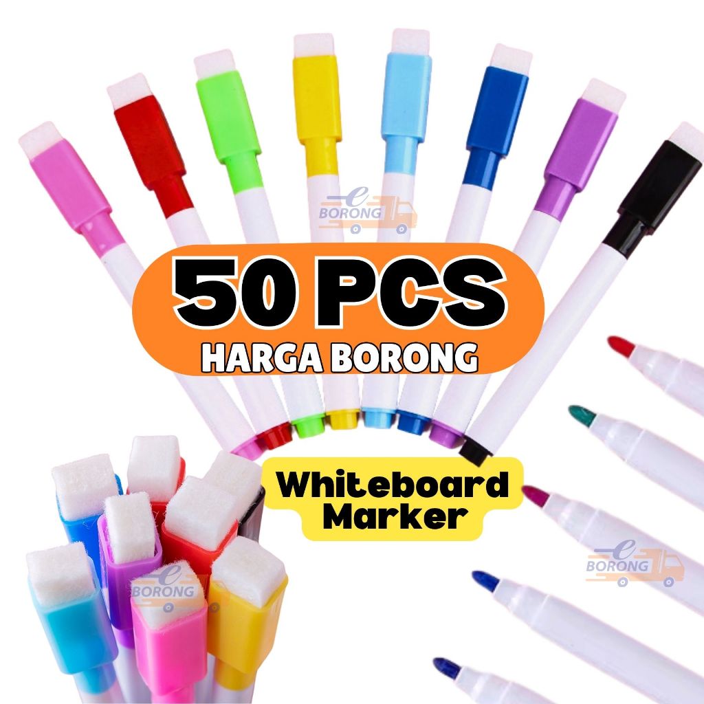 BORONG【50pcs】White Board Marker Pen Stationery Kids Whiteboard Magnetic ...