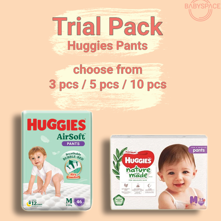 (Trial Pack) Huggies Pants AirSoft/Nature Made Baby Diapers (M, L ...