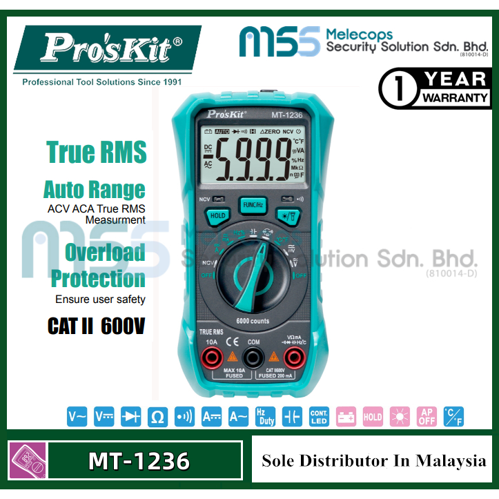Pro'skit MT-1236 3 5/6 True RMS Digital Multimeter | Shopee Malaysia