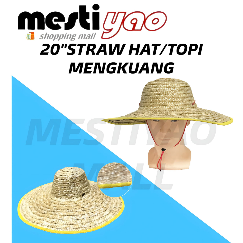 20" Grass Straw Hat/Topi Mengkuang/Topi Rumput Jerami Petani | Shopee ...