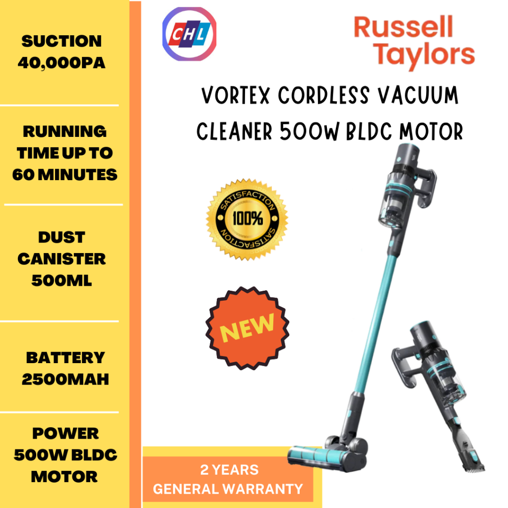 RUSSELL TAYLORS VORTEX CORDLESS STICK VACUUM CLEANER 500W BLDC MOTOR ...