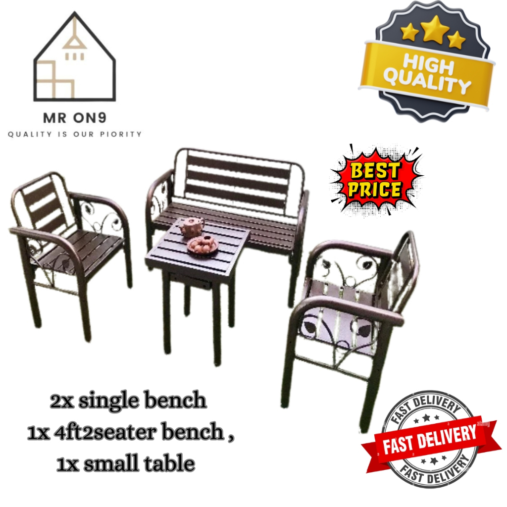 [1set 1order] Outdoor Furniture Bench Set /Long Garden Full Set/Metal ...