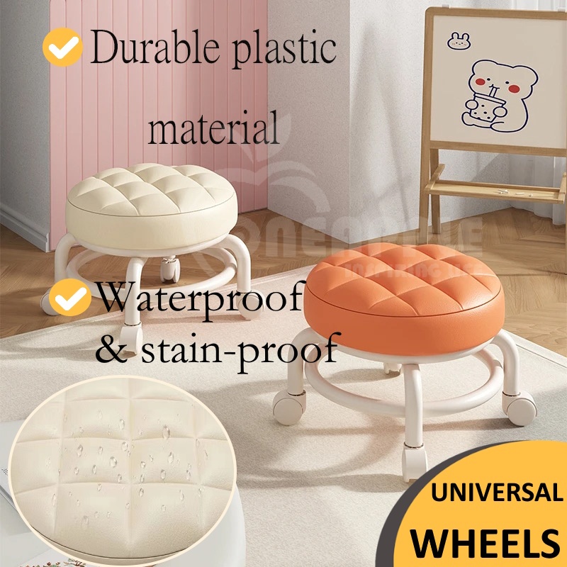 Small Chair Round Stool With Sofa Cushion Foot Pulley Moving Stool ...