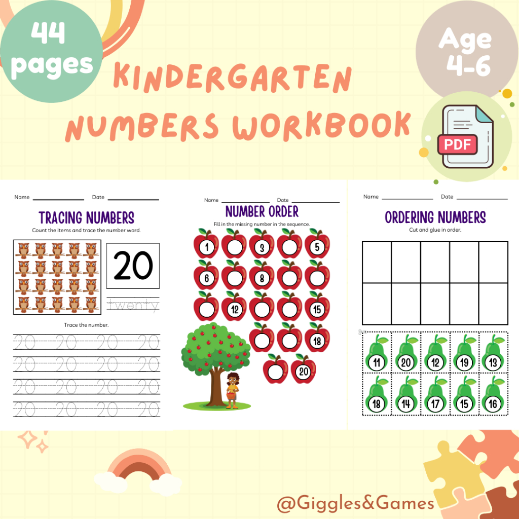 K3 - Preschool Kindergarten Number Trace Tracing Education Worksheets ...