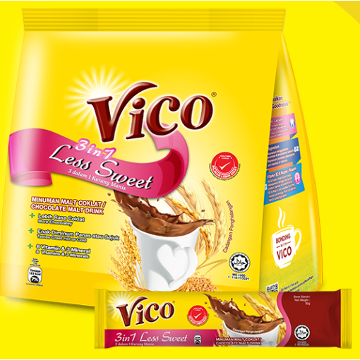 Vico 3 in 1 LESS SWEET Chocolate Malt Drink (12 sachets x 32g) | Shopee ...
