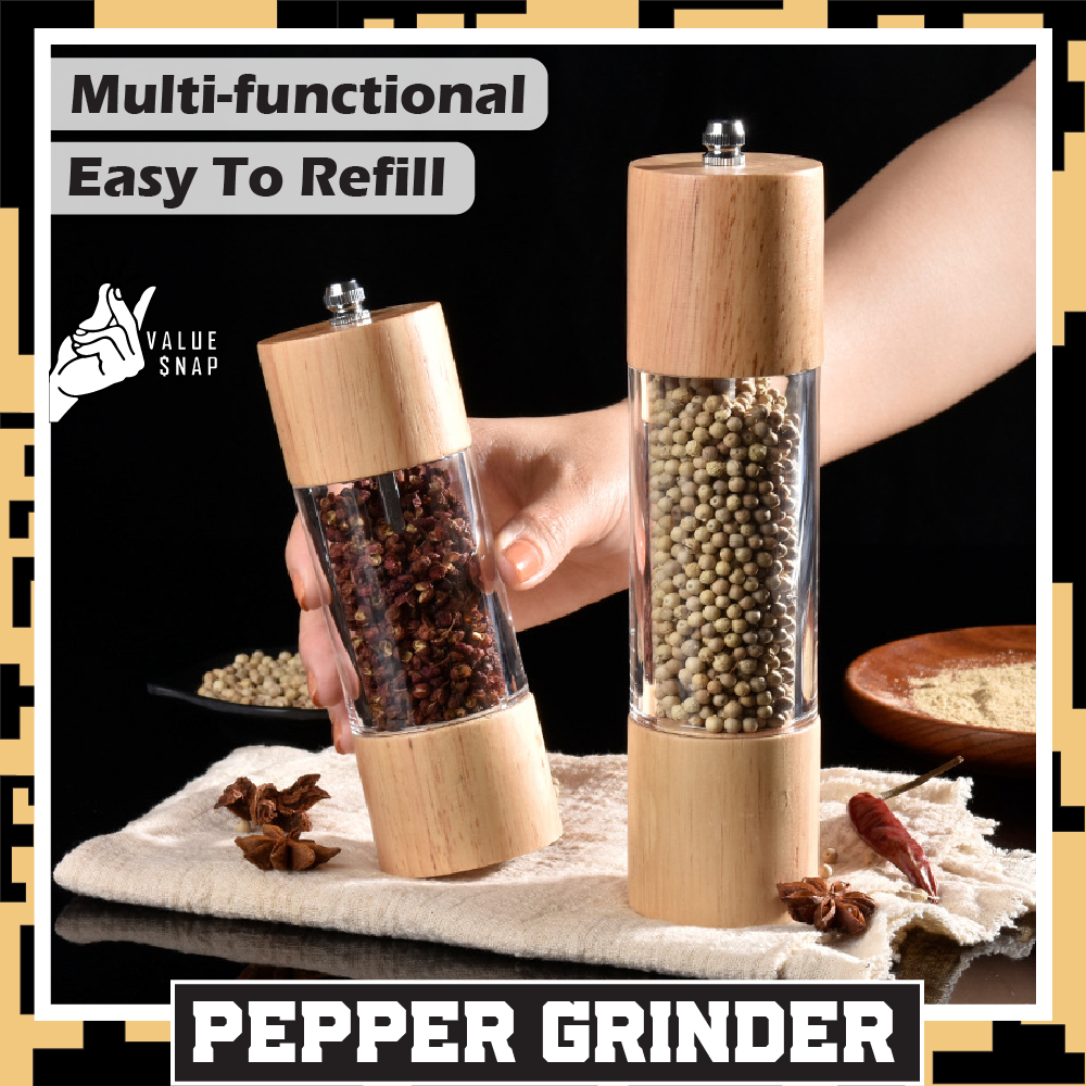 Salt & Pepper Grinder Wooden Mill Reusable Spice Bottle Adjustable ...