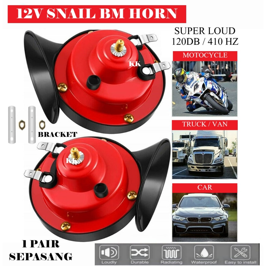 2PC Car Horn Loud Snail BM Horn Kereta Hon Motorcycle Horn Siput Bunyi ...