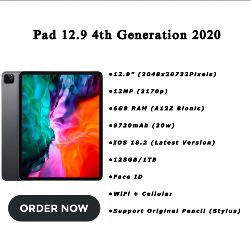 USED TABLET PAD PRO 12.9 4TH GENERATION 2020 128GB/1TB 6GB RAM WIFI ...