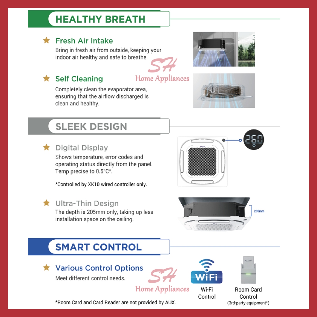 AUX R32 Inverter Ceiling Cassette Air-Conditioner Model-Q ALCA-C Series 2.0HP~5.0HP Light ...