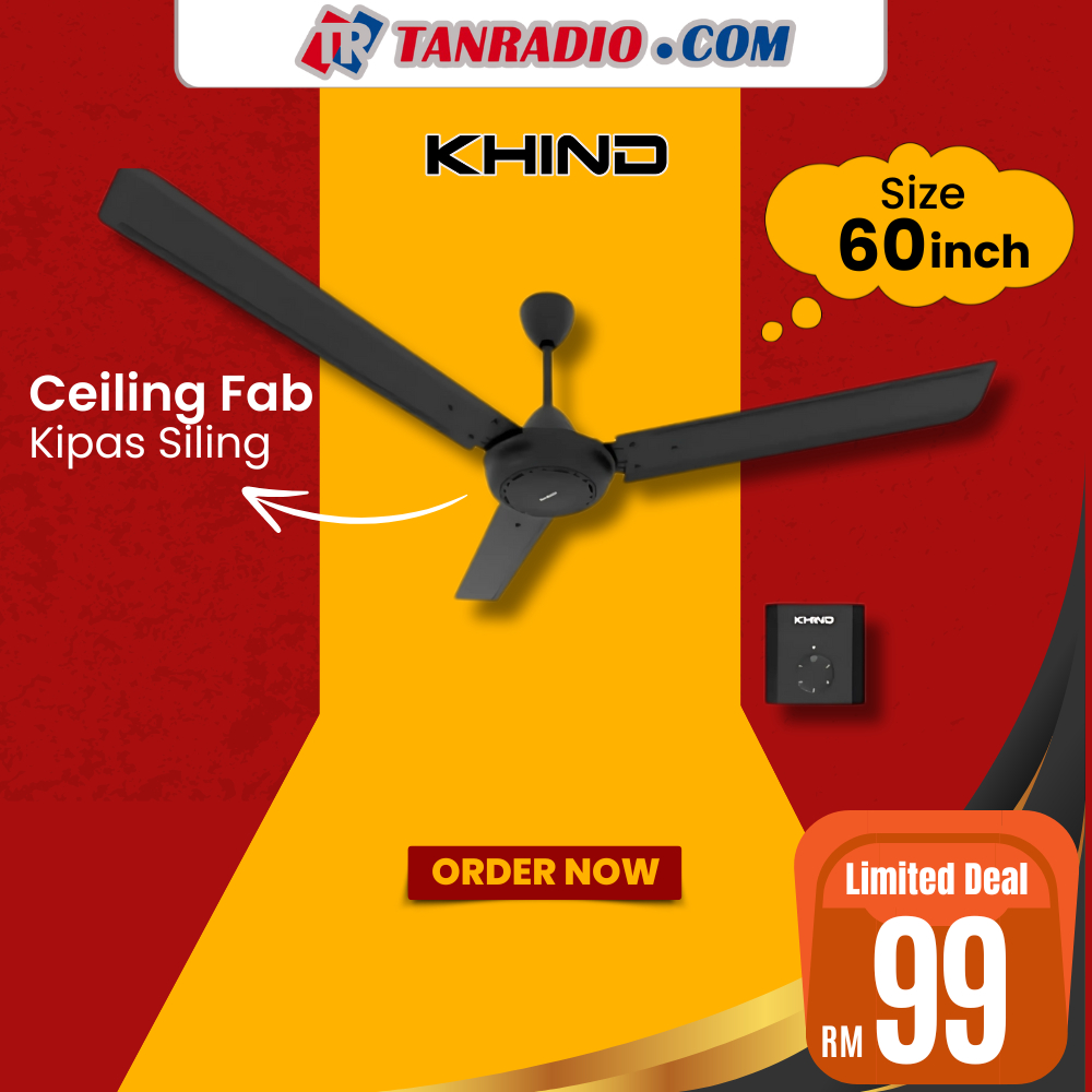 【BEST DEAL】Khind Ceiling fan 60" Black 3 Blades Regulator 5 Speed KIPAS ...