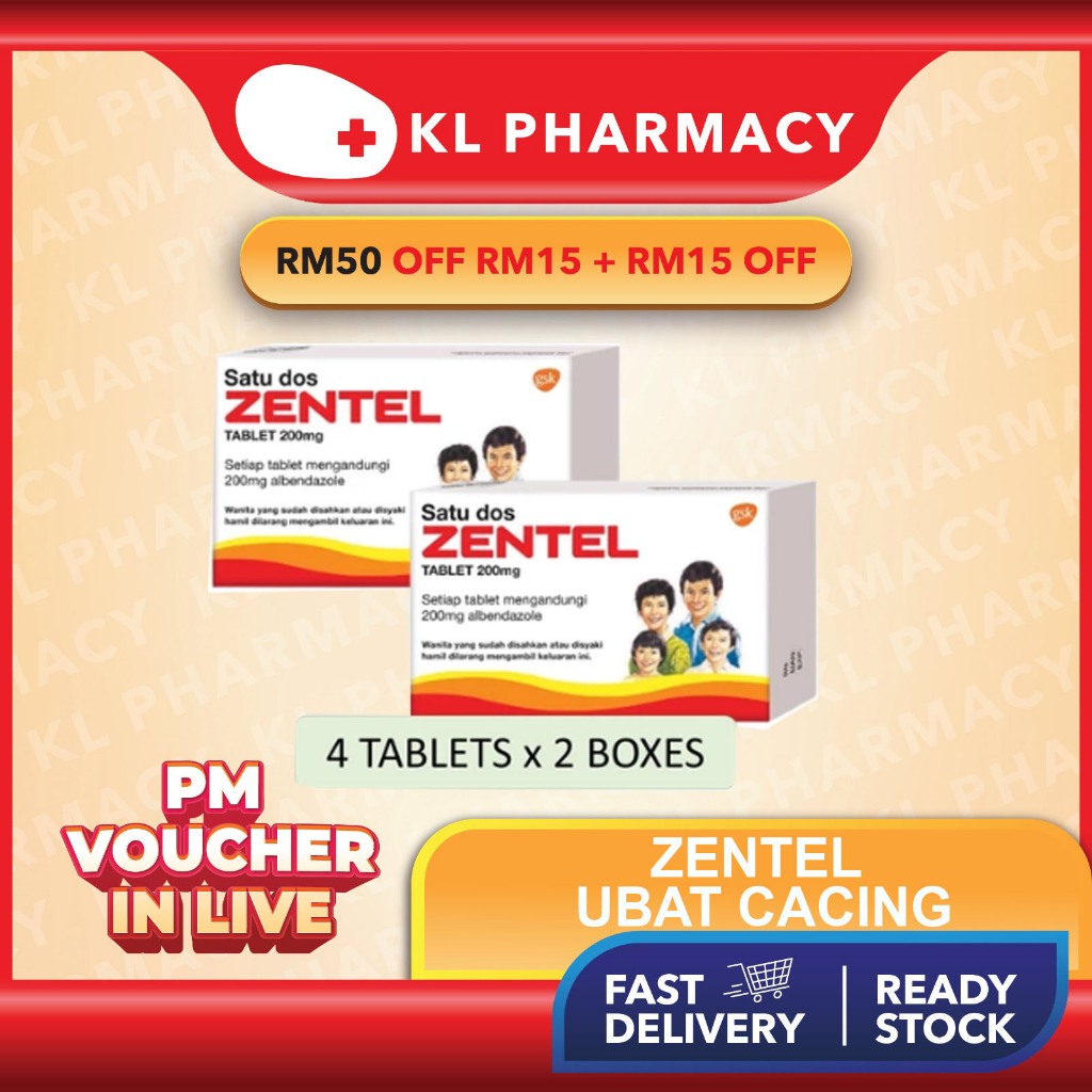 Zentel 200mg 4 tablets x 2 boxes (For 4 DOSES ) [For Worm Infestation ...