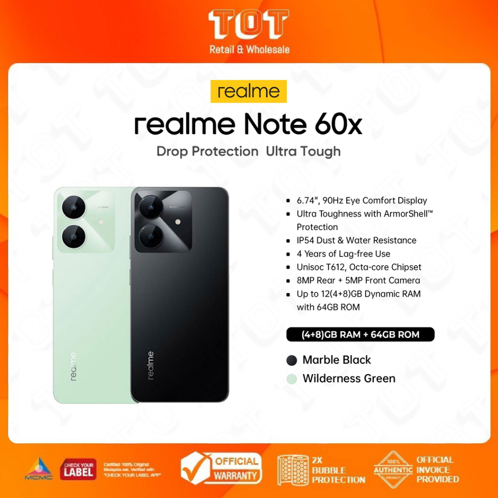 realme Note 60x (4GB+64GB) 6.74" 90Hz Eye Comfort Display I IP54 Dust ...