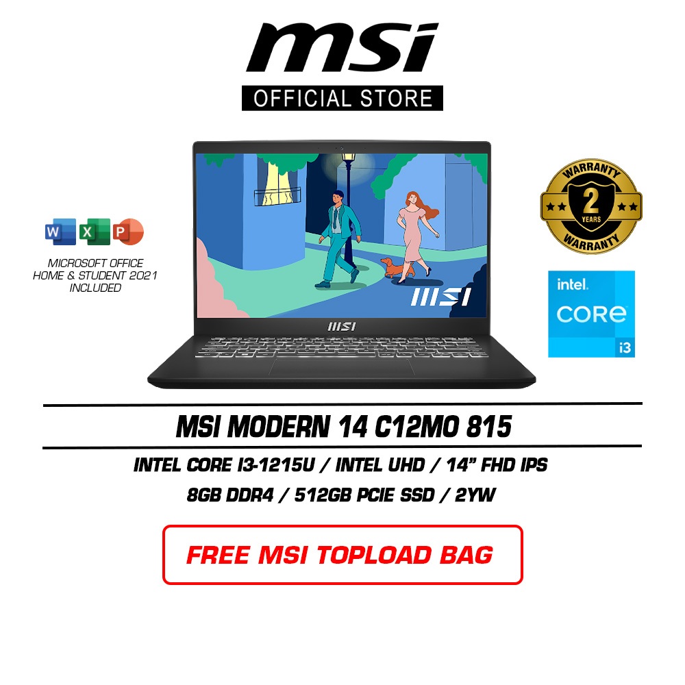MSI Modern 14 C12MO 815 (14" FHD IPS/I3-1215U/8GB DDR4/512GB SSD/Intel ...