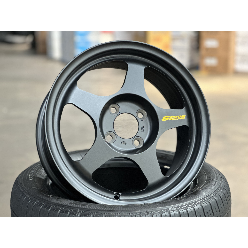 NEW 15X7J AOW Spoon SW388 Rim (set of 4) Black 4X100 for City Jazz Vios Yaris Myvi Mazda 2 Ativa ...