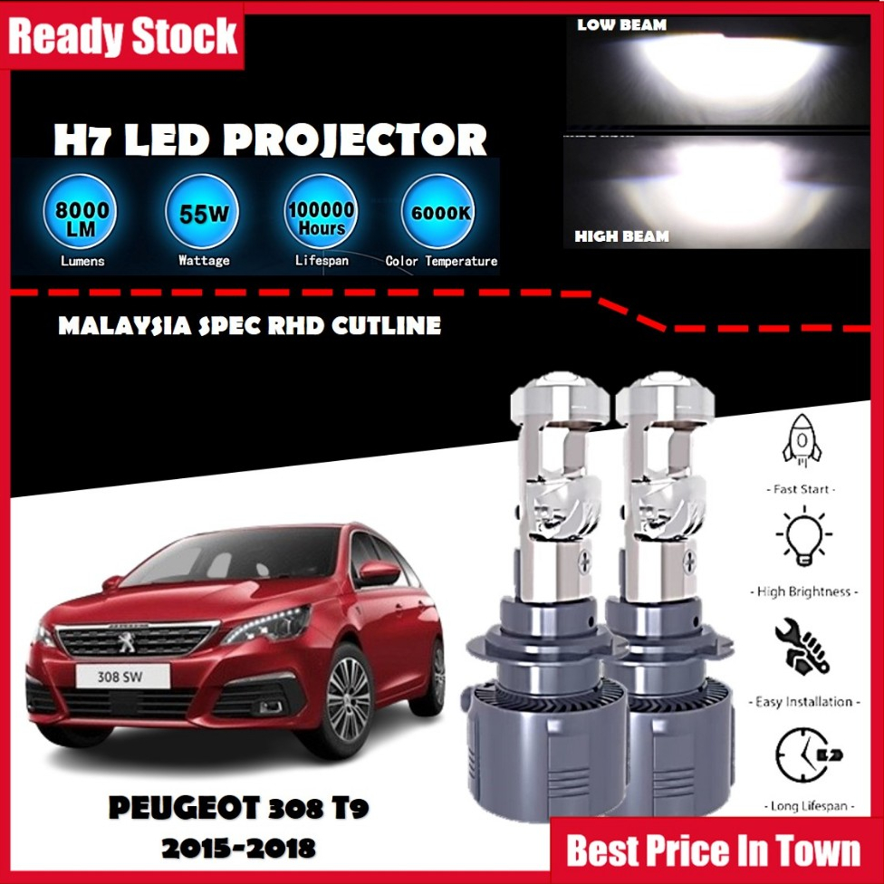 PEUGEOT 308 T9 2015-2018 LED Headlight Lampu LED Kereta Car LED Mini Projector H7 LED Headlight ...