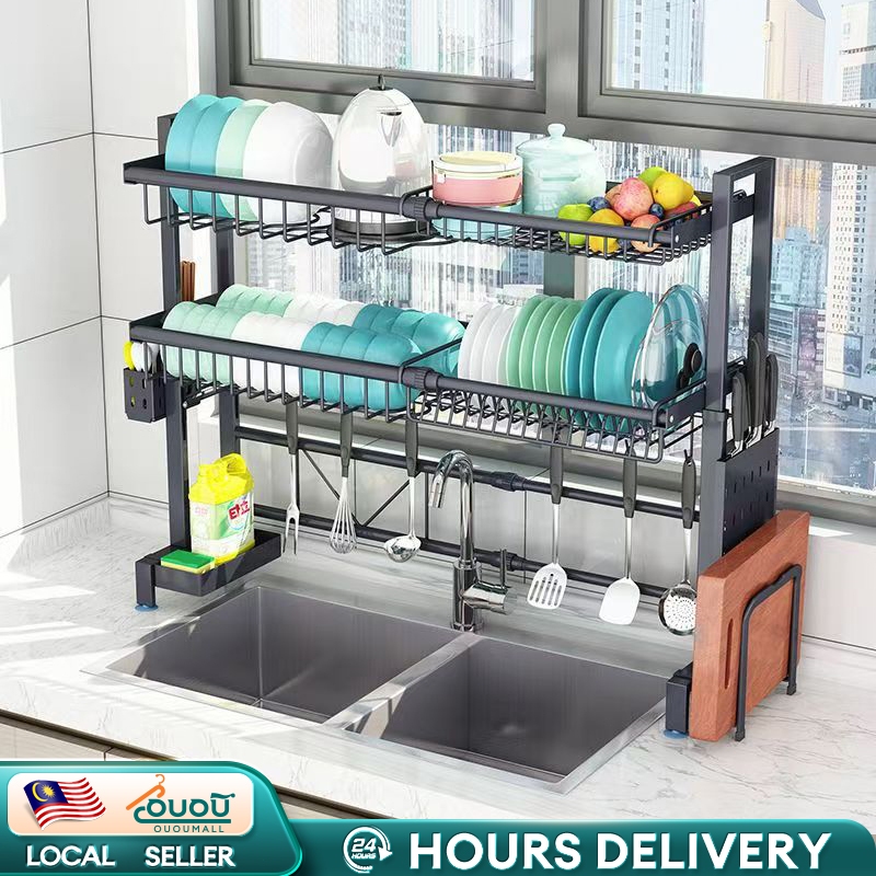 Oo-🔥READY STOCK⚡Double layer Stainless Steel Sink Dish Rack Kitchen ...
