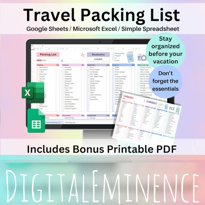 Packing List Template 🧳 Editable Google Sheets, Excel, PDF | Travel ...