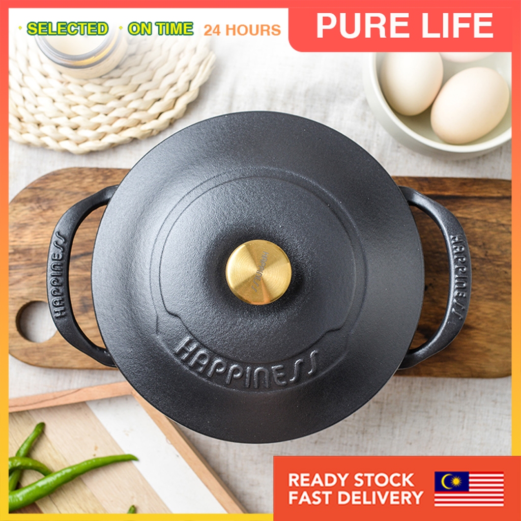 Thickened uncoated cast iron pot with enamel | Shopee Malaysia